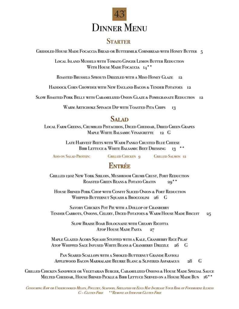 Menu - Lunch and Dinner in South Portland, Maine