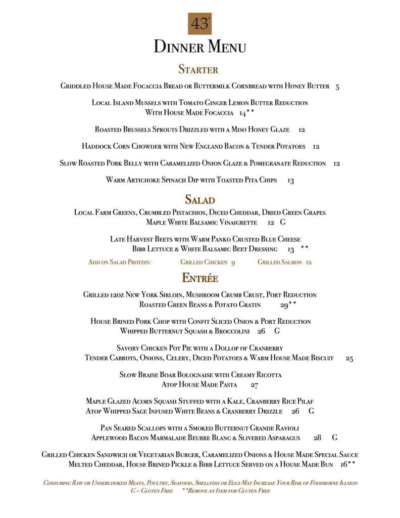 Menu - Lunch and Dinner in South Portland, Maine